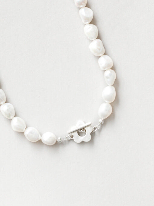 Wolf Circus Pearl Necklace W Sterling Silver Flower Toggle