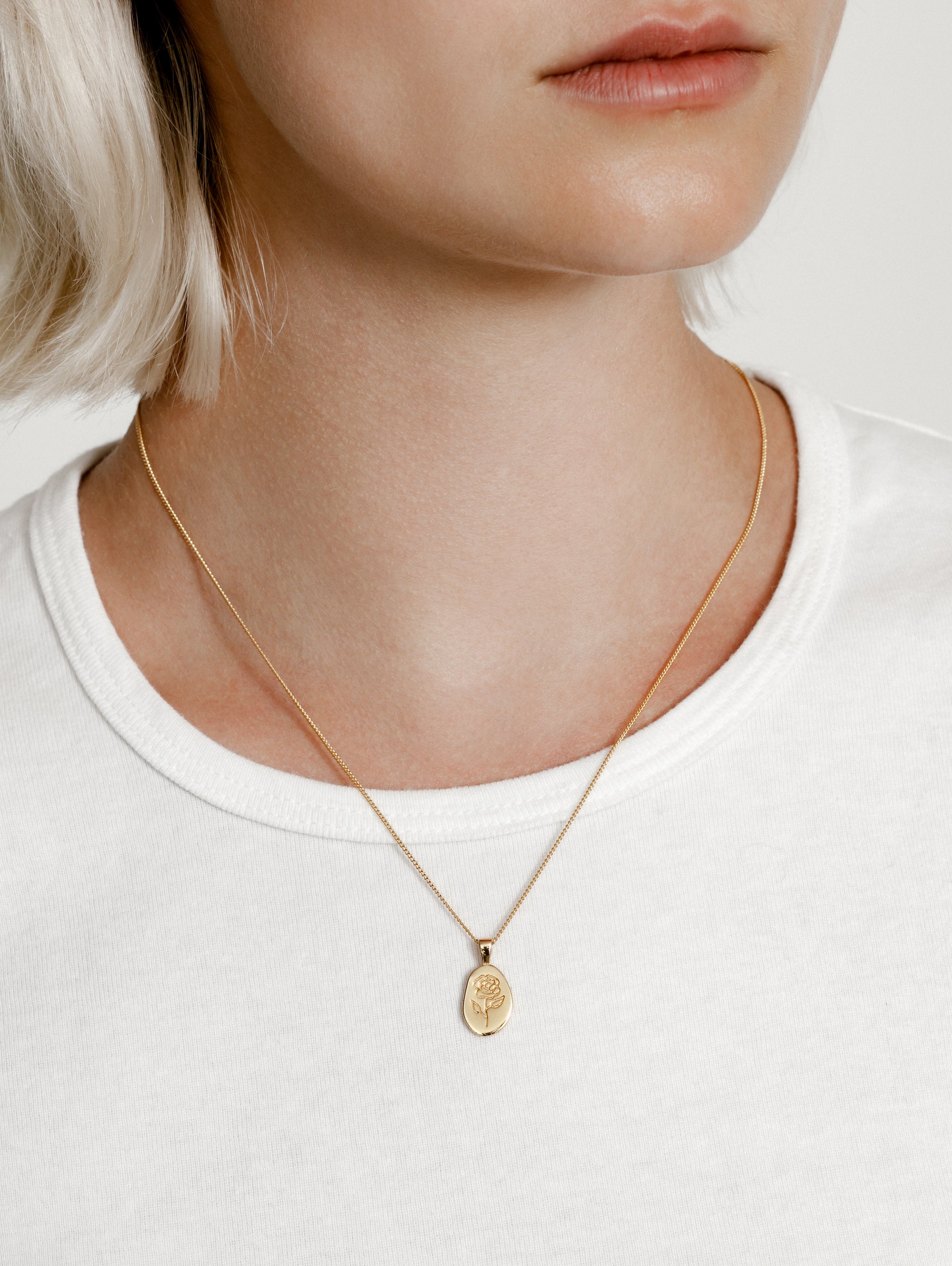 Wolf Circus Engraved Rose Pendant Necklace in 14k Gold Plated ...